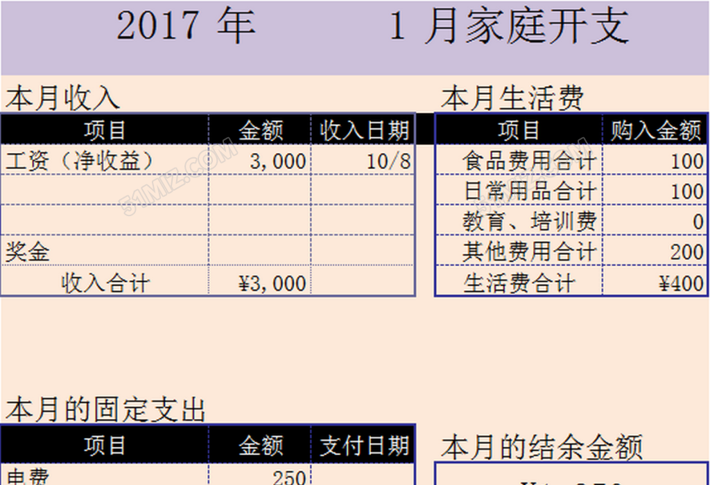 家庭收支明细表模板下载 觅知网